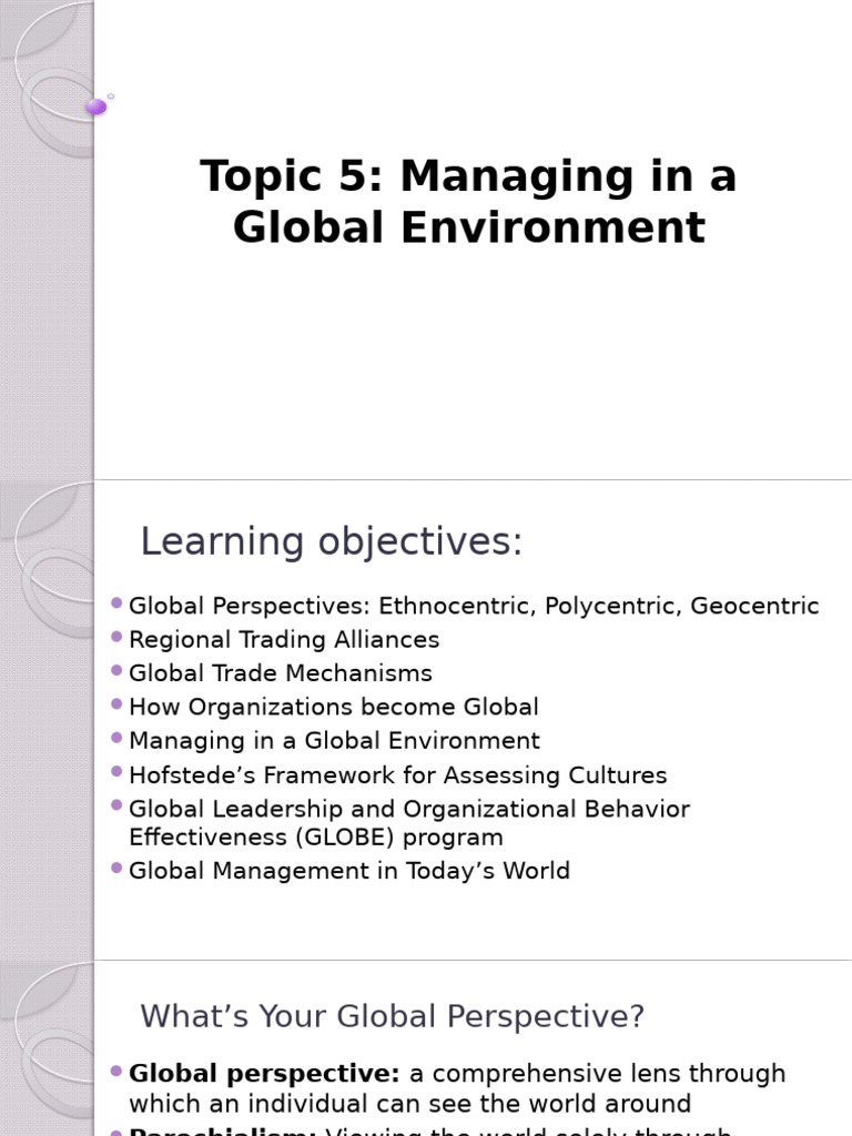 Topic 5 Managing in Global Environment | PDF | Multinational ...