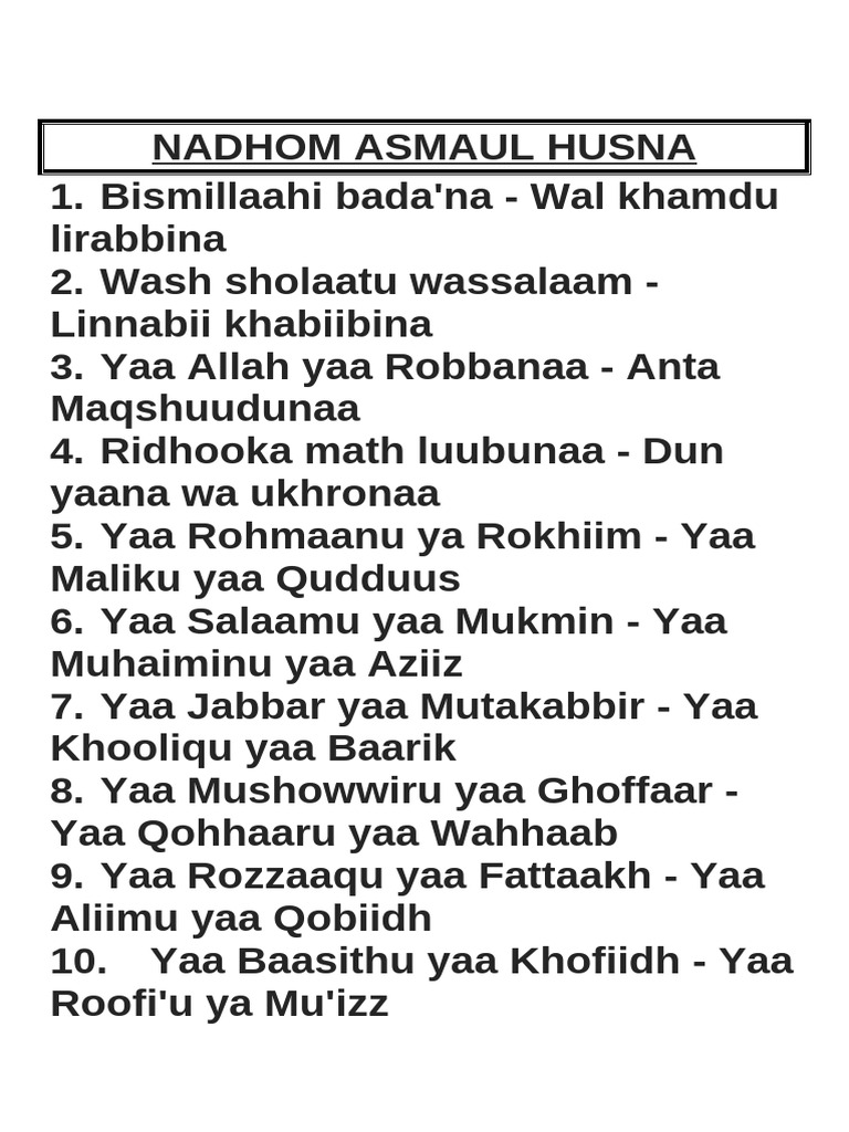 Nadhom Asmaul Husna - 250102 - 173724 | PDF