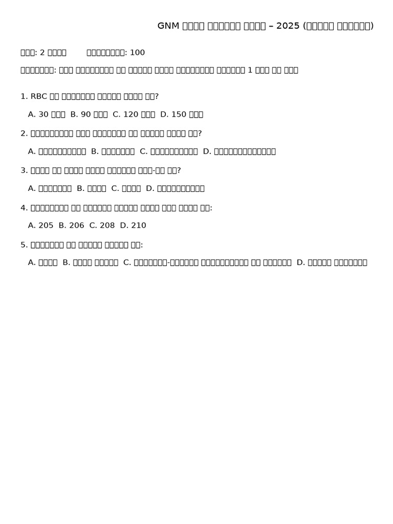 GNM Model Paper 2025 | PDF