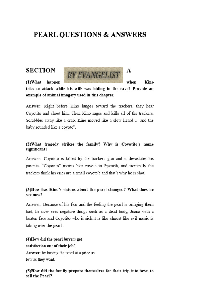 The Pearl: Chapter 1 Q&A Insights | PDF | Mollusc Products