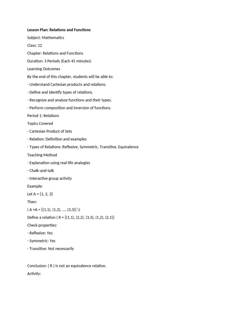 Lesson Plan - Relation and Functions | PDF