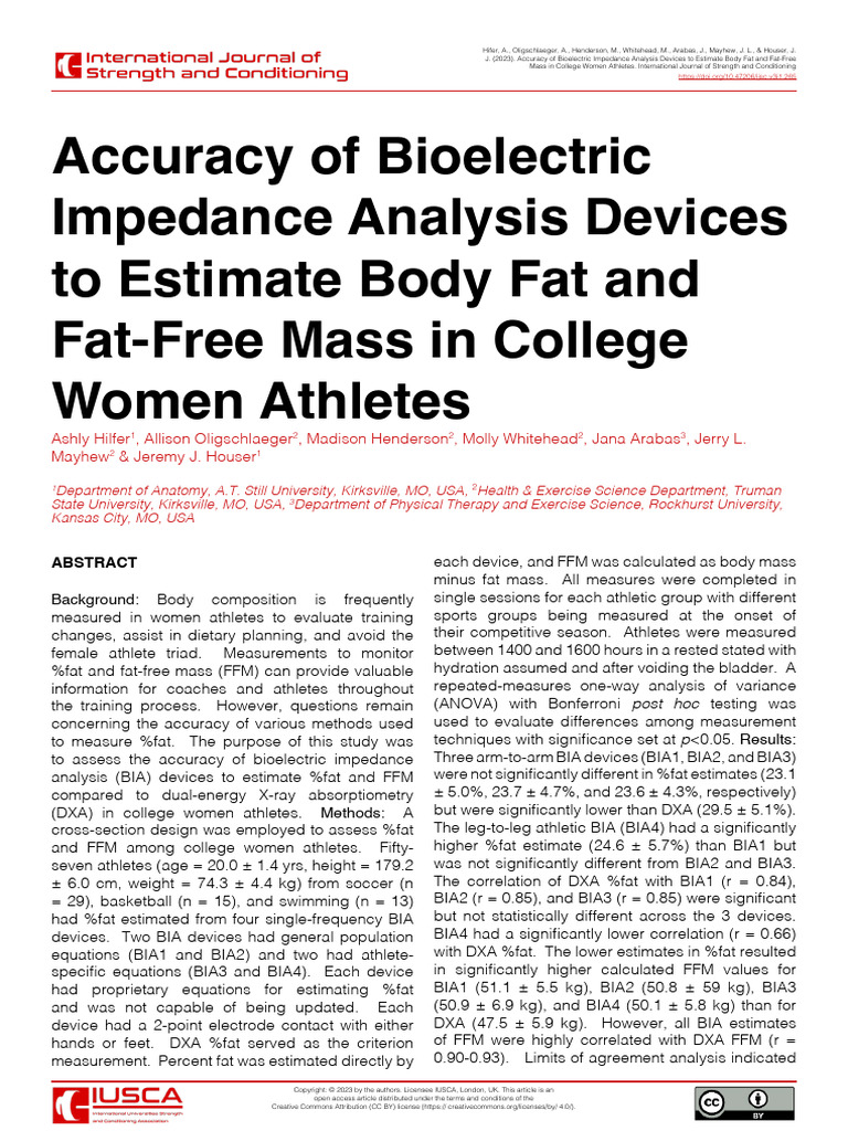 Accuracy of Bioelectric Impedance Analysis Devices | PDF