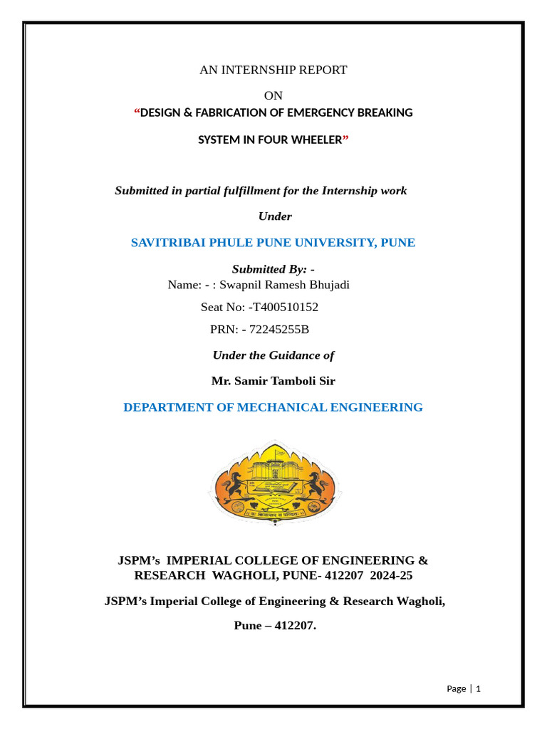 Swapnil - Internship - Report Final | PDF | Traffic Collision | Ultrasound