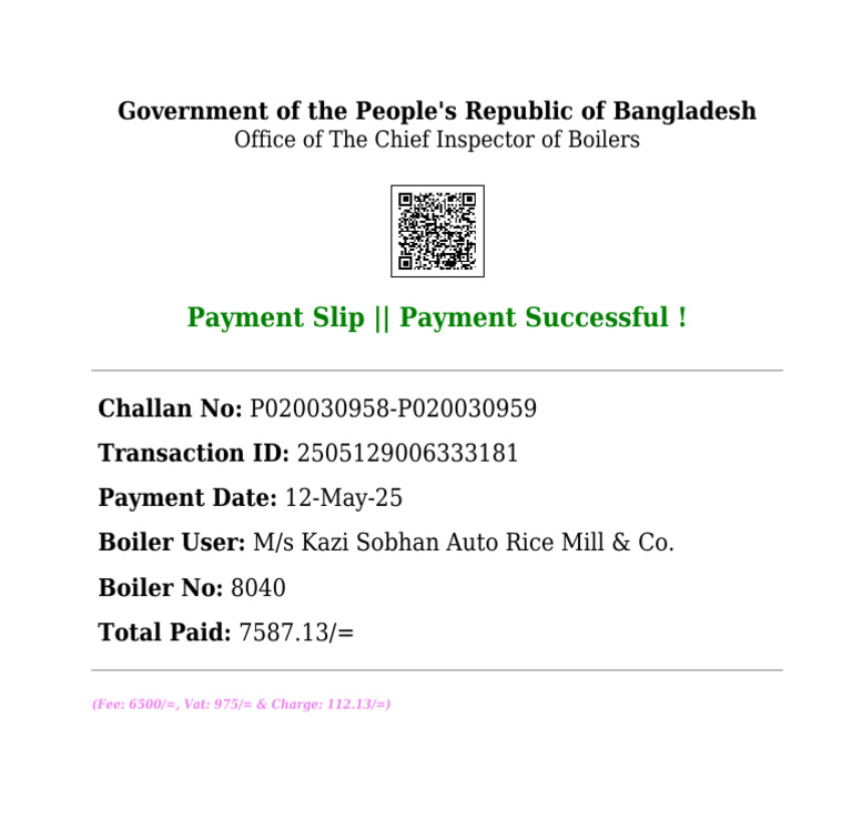 Government of The People's Republic of Bangladesh: Payment Slip - Payment Successful ! | PDF
