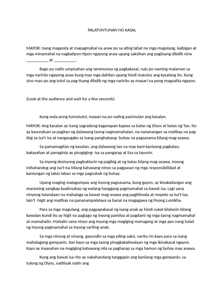 Palatuntunan NG Kasal | PDF