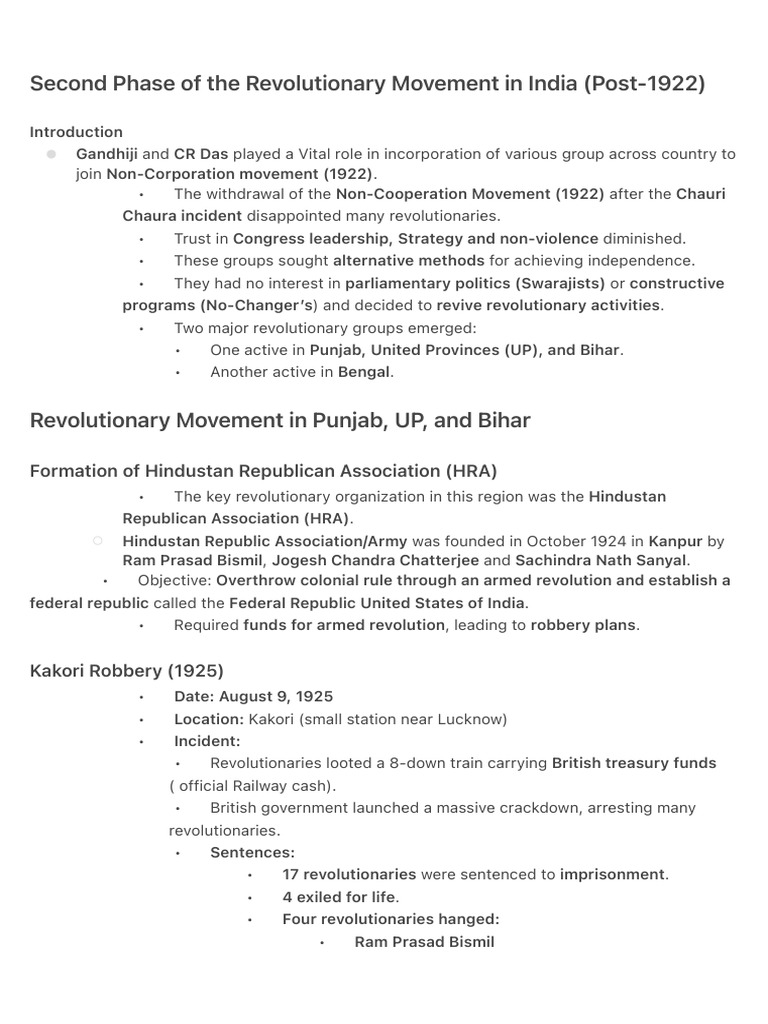 Revolutionary Movement in India (Post-1922) | PDF | Indian Independence ...