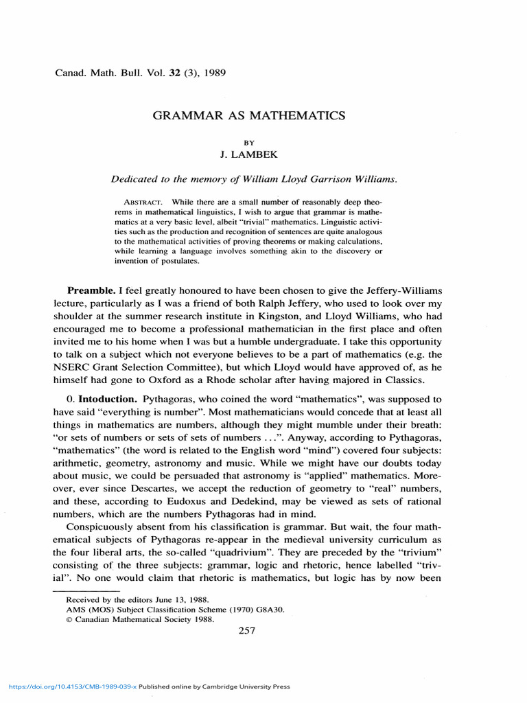 Grammar as Mathematics: A Linguistic Perspective | PDF | Verb ...
