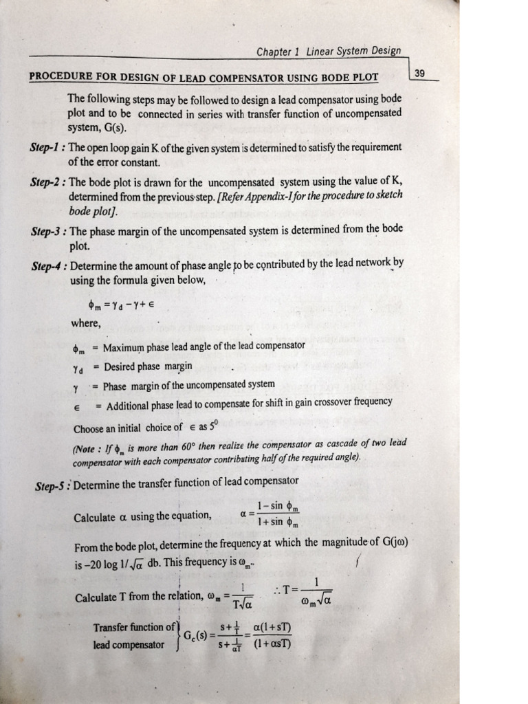 Lead Compensator Design Using Bode Plot | PDF