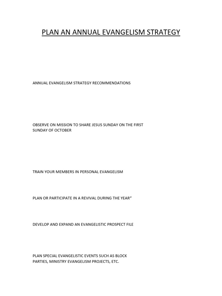 Annual Church Evangelism Strategy Plan | PDF | Evangelism | Southern ...