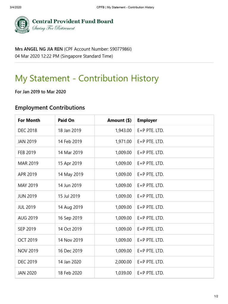CPF Contribution History Statement | PDF