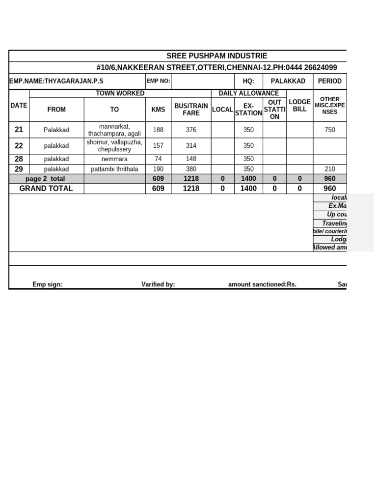 TRAVEL EXPENSE STATEMENT FORMAT .April | PDF | Public Transport