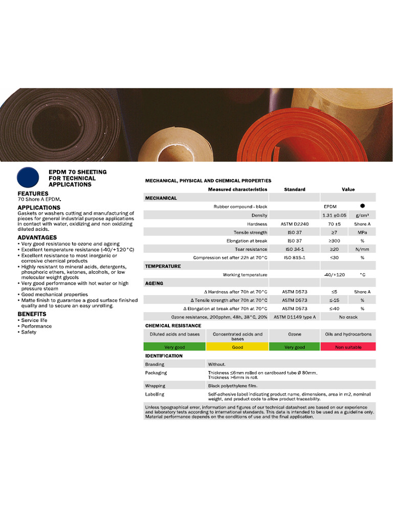 Ficha técnica EPDM 70s | PDF