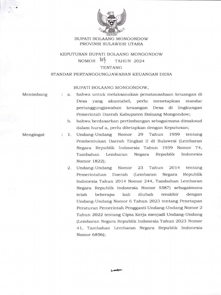 Perbub No 3 Tahun 2024 Tentang Standar Pertanggungjawaban Keuangan Desa | PDF