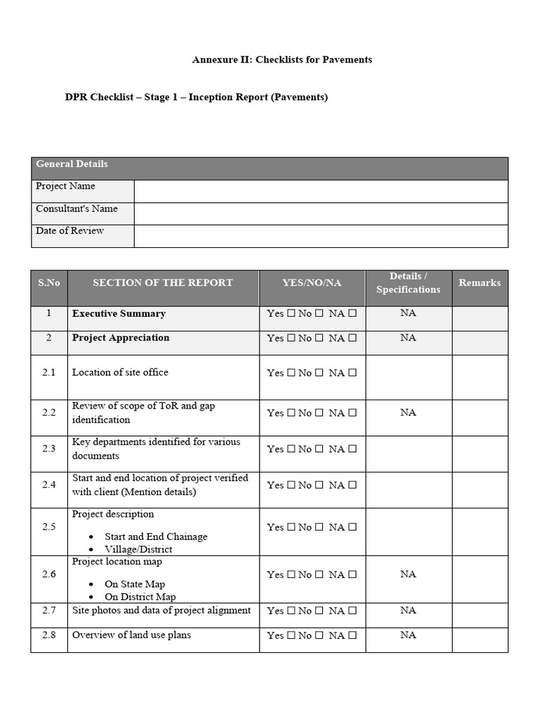 Pavement DPR and Feasibility Checklists | PDF | Road | Surveying