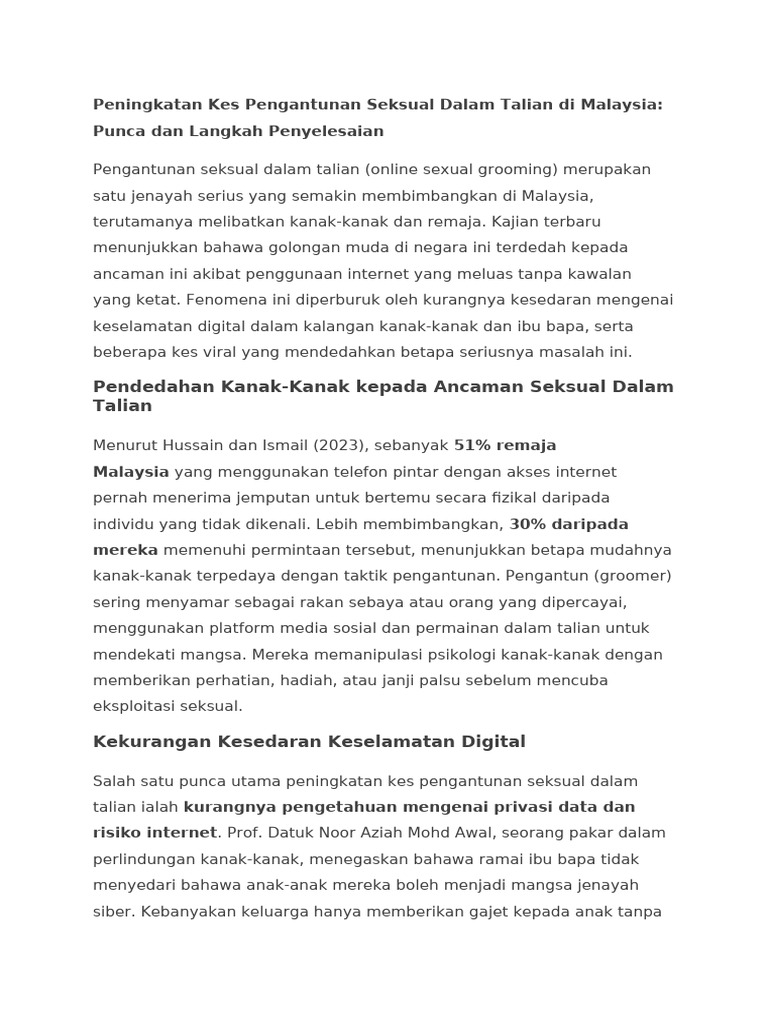 Peningkatan Kes Pengantunan Seksual Dalam Talian Di Malaysia | PDF