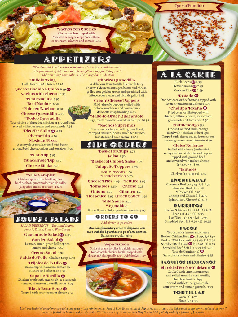 Appetizers A La Carte: Side Orders | PDF | Burrito | Taco