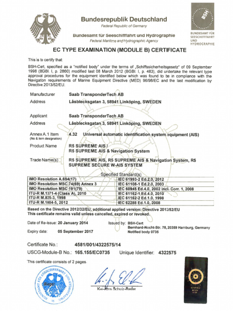 7000 118-215, C1, R5 SUPREME AIS Module B Certificate | PDF