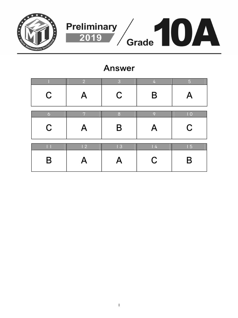 2019 WMI Grade 10 Answer | PDF
