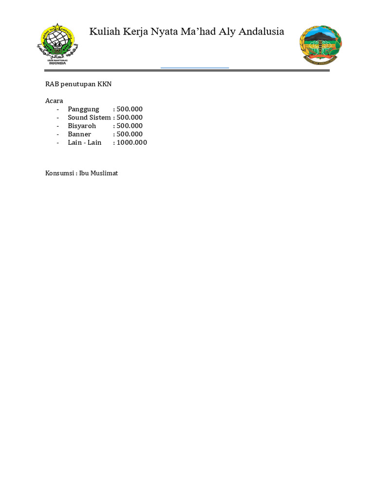 RAB penutupan KKN | PDF