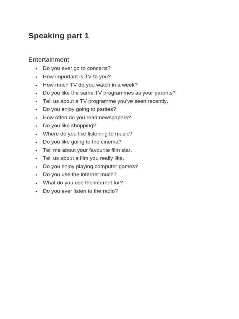 Speaking Part 1 Questions | PDF