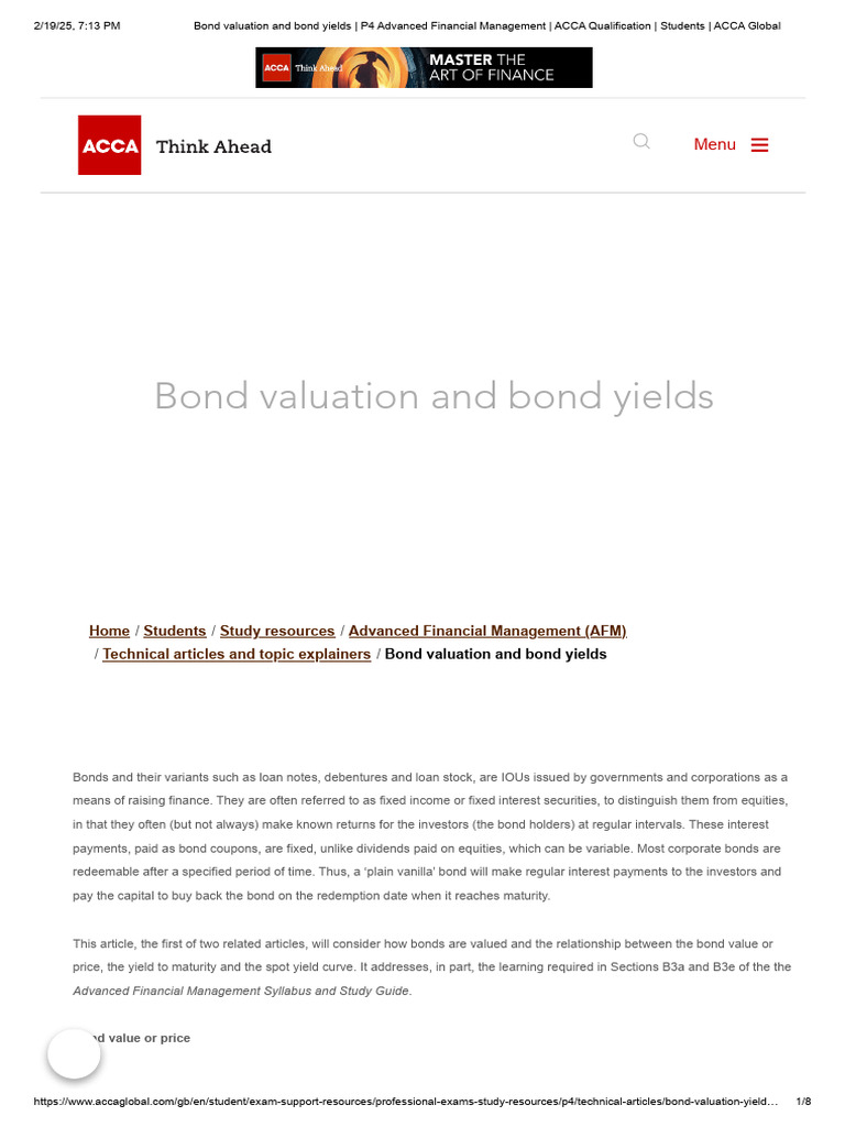 Bond Valuation and Bond Yields P4 Advanced Financial Management | PDF ...