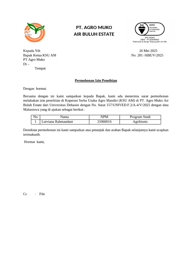 Permohonan Penelitian | PDF