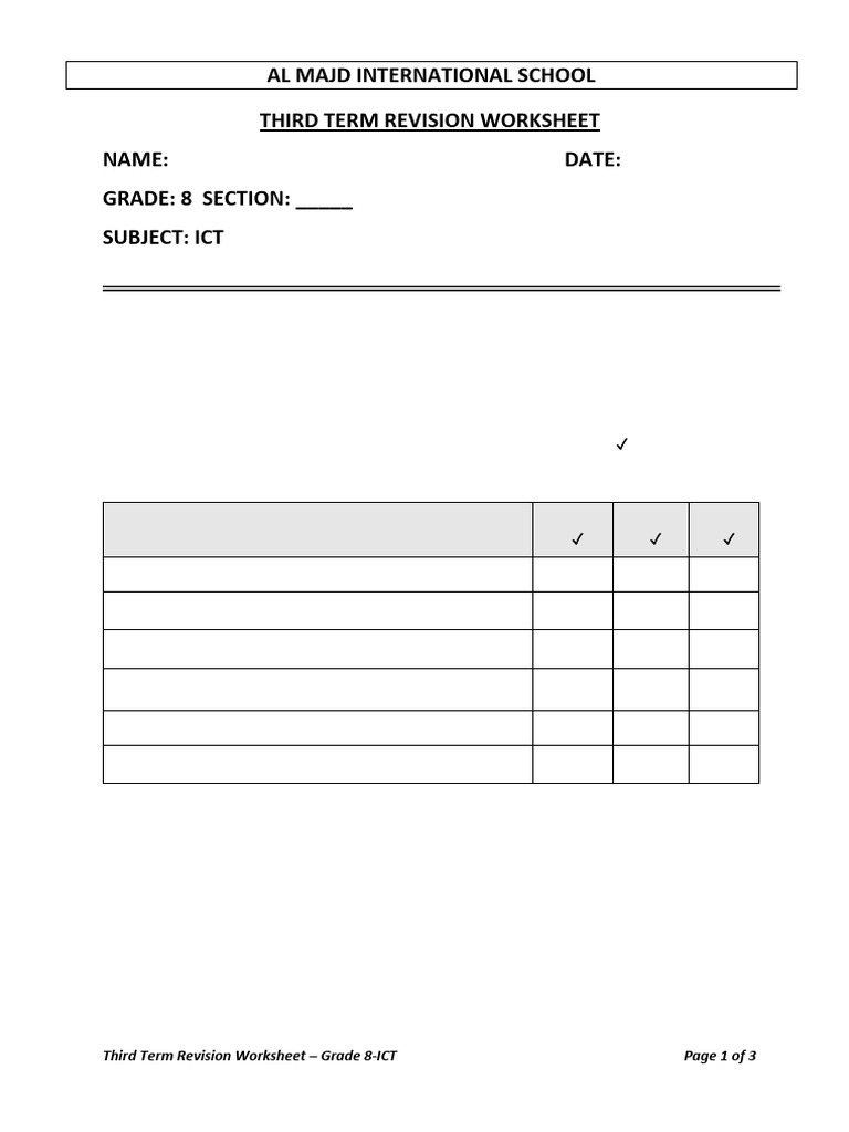 Grade 8 ICT Third Term Revision Worksheet | PDF | Computer Network ...