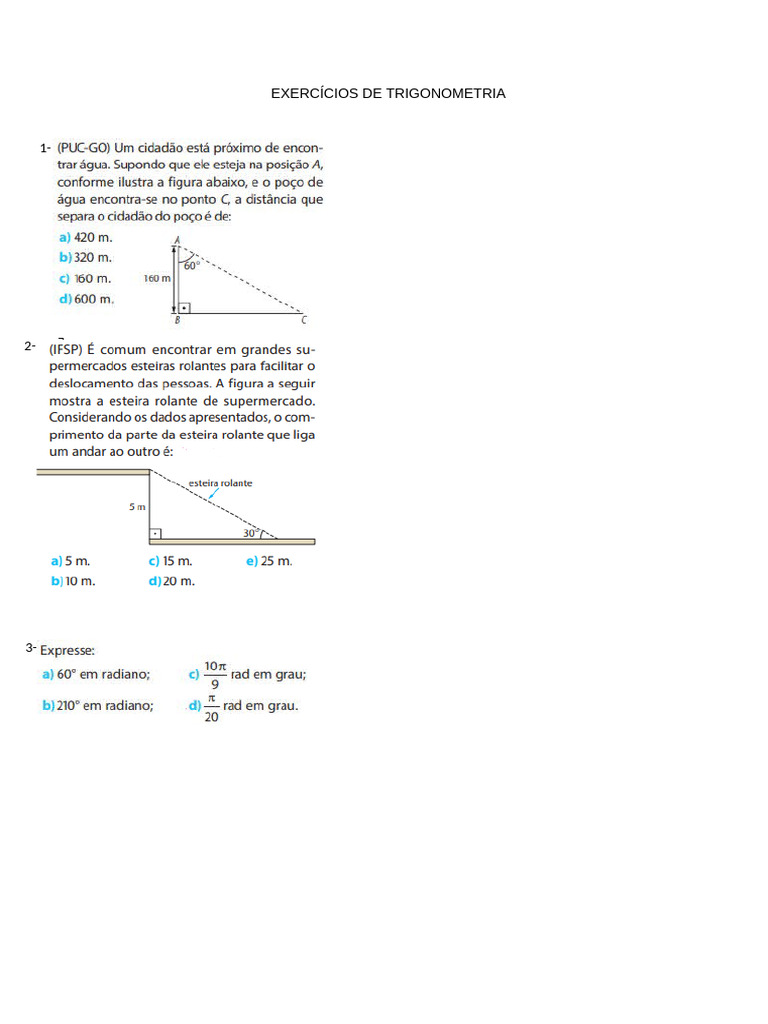 EXERCÍCIOS DE TRIGONOMETRIA 2 | PDF