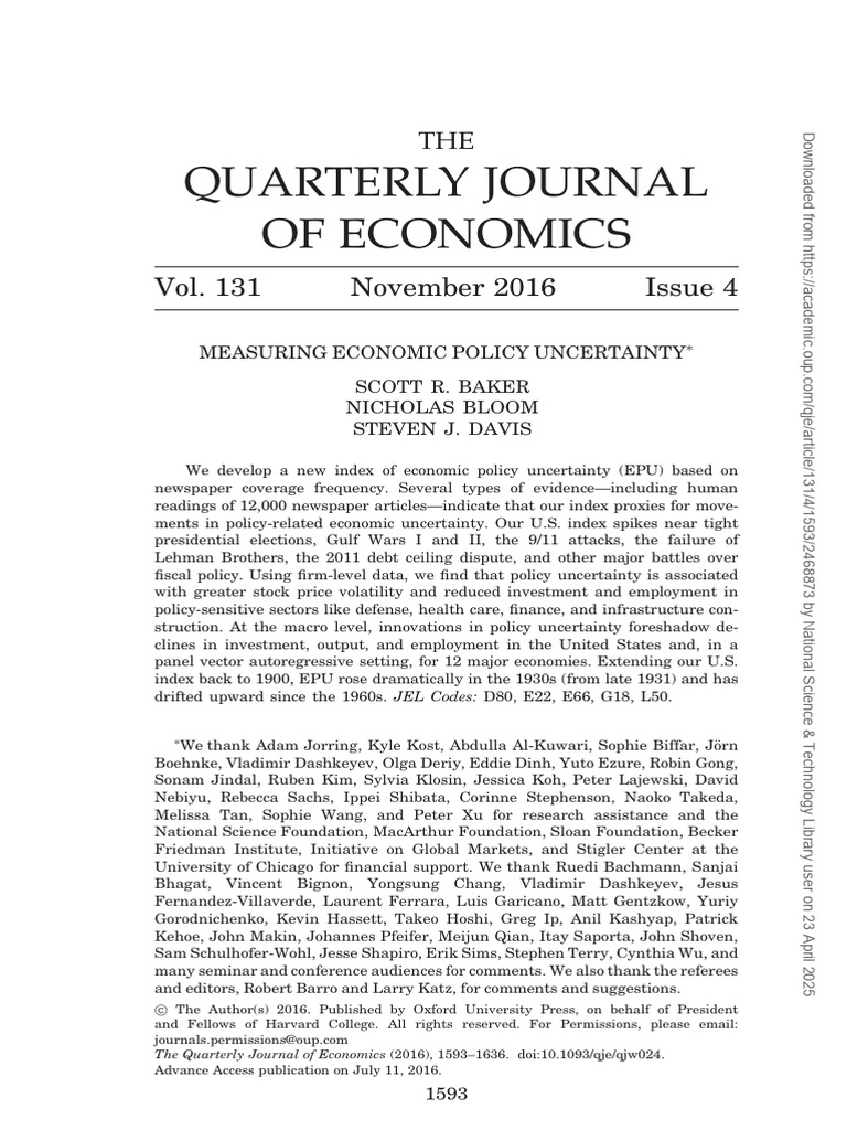 baker et al-2016-measuring economic policy uncertainty | PDF | Audit | Inflation
