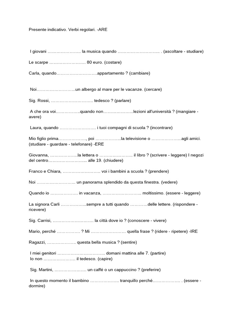 Esercizi Verbi Regolari Presente | PDF