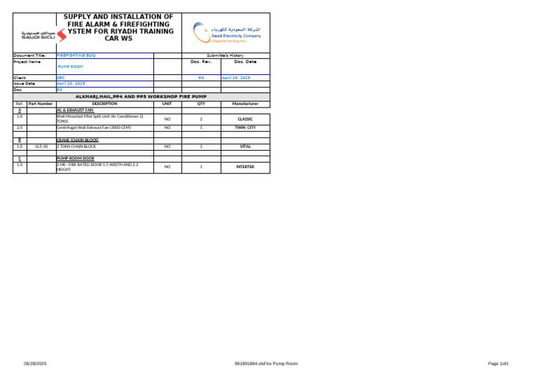 Boq - Pump Room | PDF