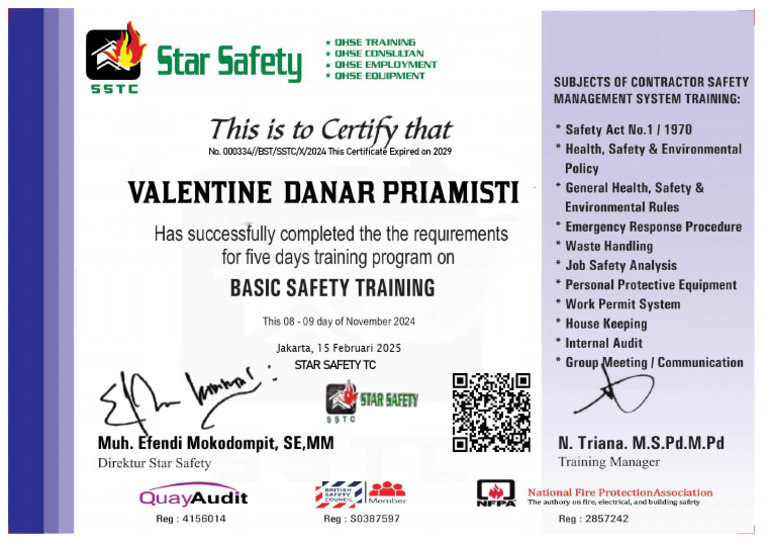 Certification of Basic Safety Training | PDF