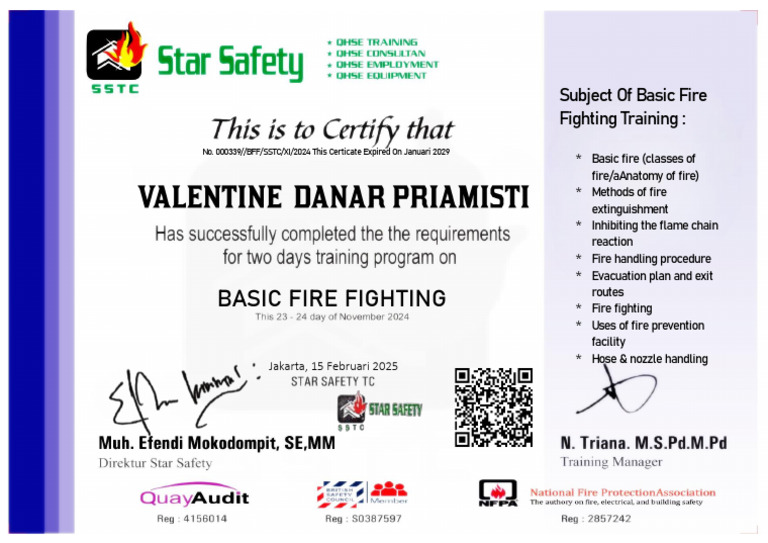 Certification of Basic Fire Fightihg | PDF