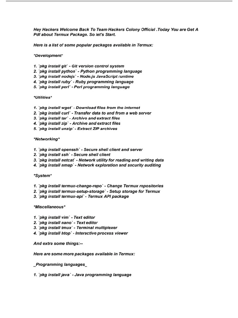 Termux Basics Command PDF | PDF