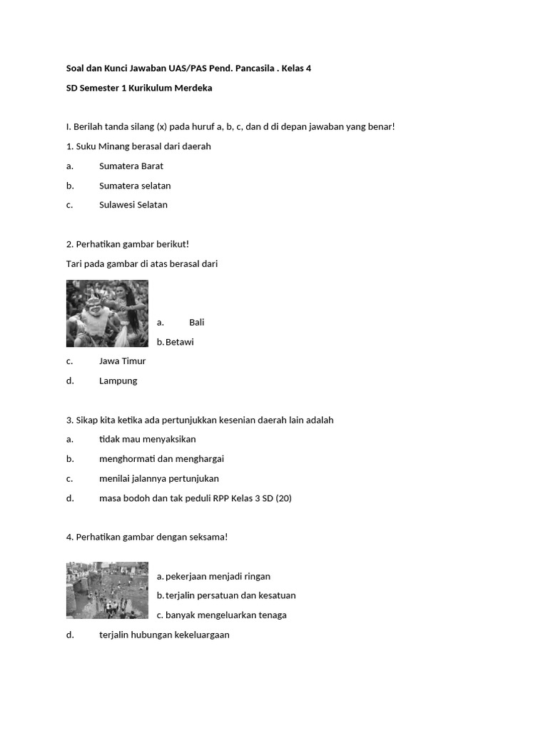 Soal Dan Kunci Jawaban UAS PAS PPKN Kelas 4 | PDF