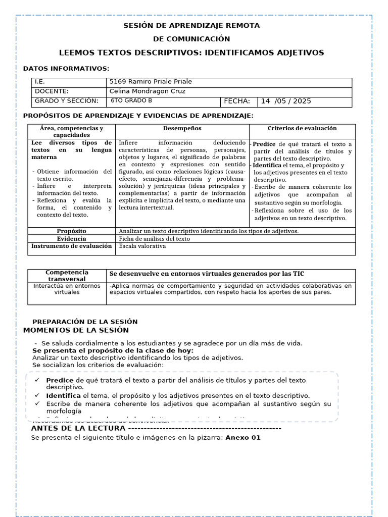 Sesion Remota - Comun-Leemos Textos Descriptivos Identificamos ...