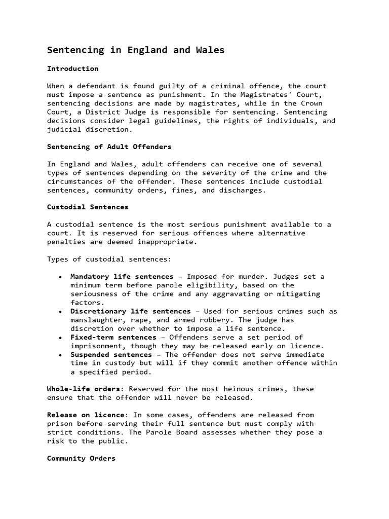 Sentencing in England and Wales | PDF | Sentence (Law) | Crime & Violence