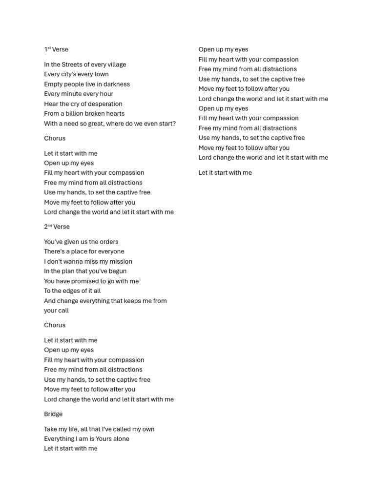 Let It Start With Me Lyrics | PDF
