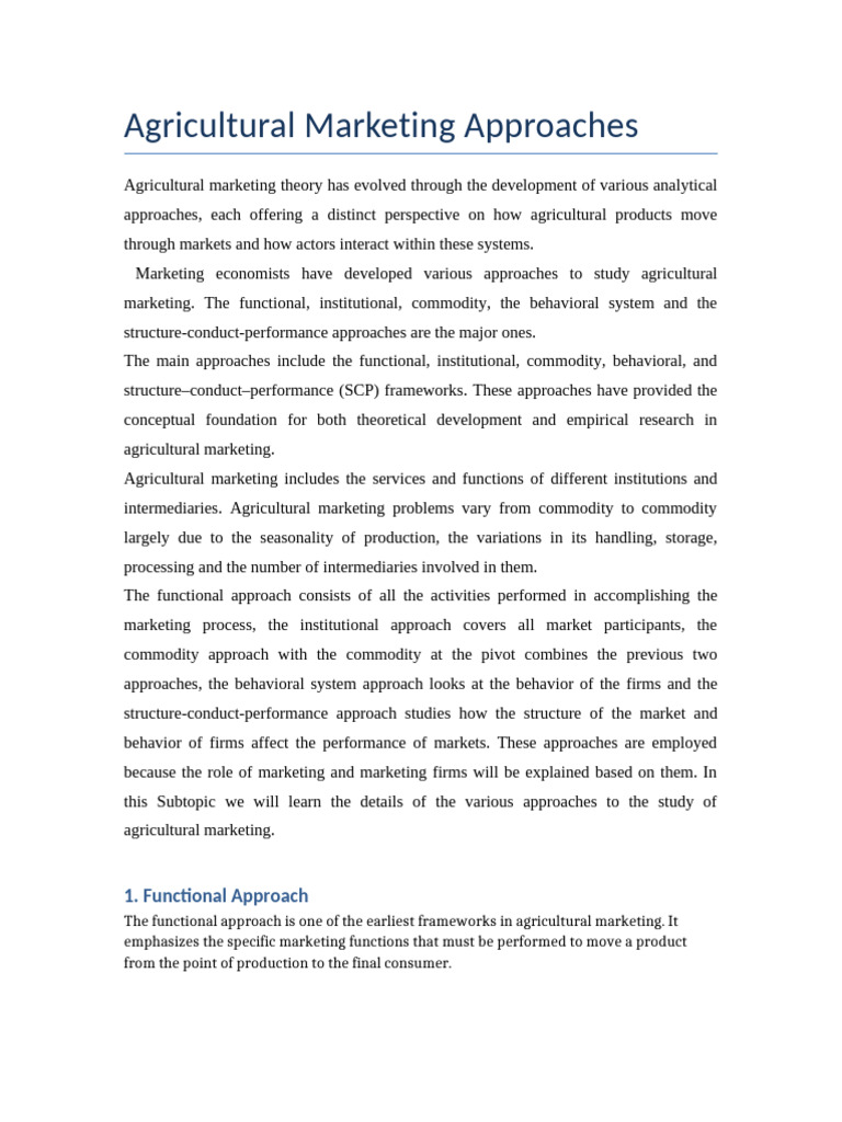 Key Approaches in Agricultural Marketing | PDF | Market (Economics ...