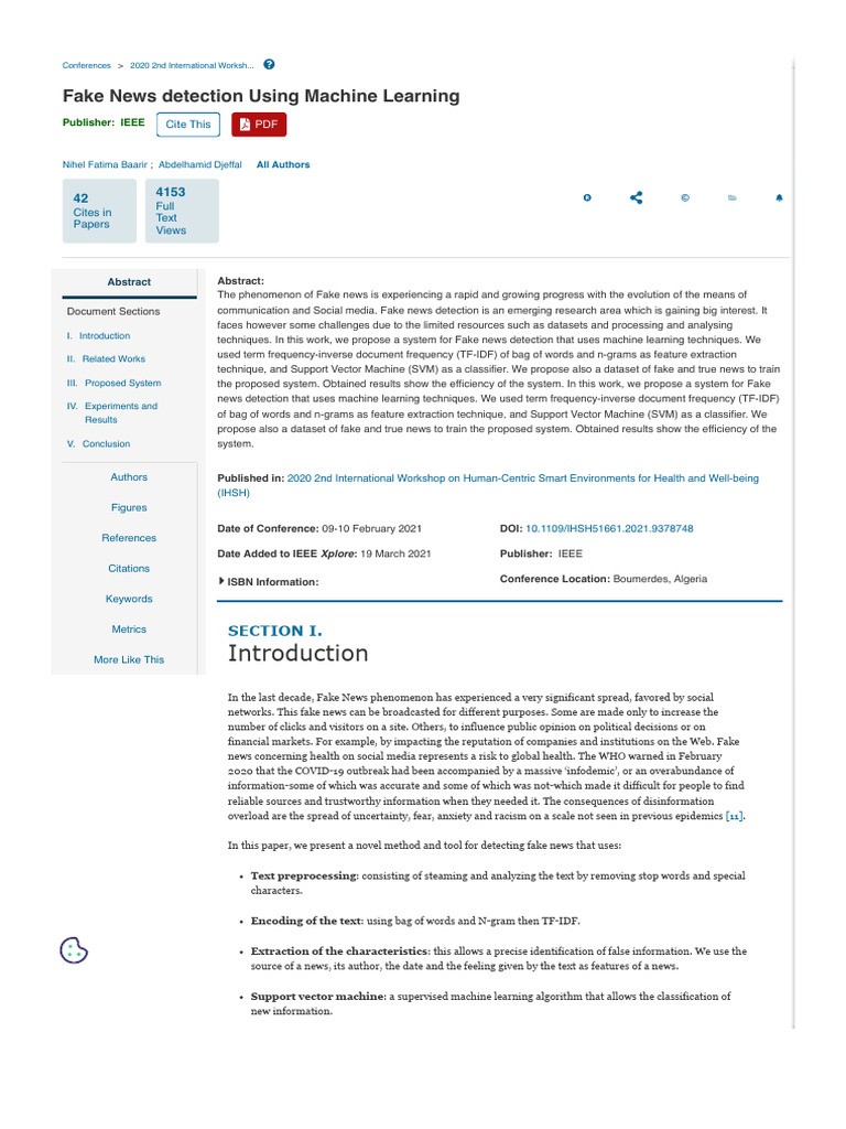 Fake News Detection Using Machine Learning - IEEE Conference Publication - IEEE Xplore | PDF ...