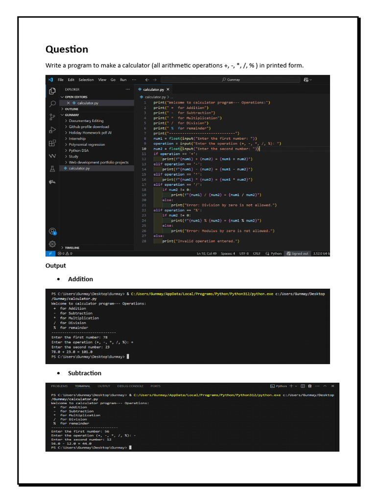 Calculator Using Python | PDF
