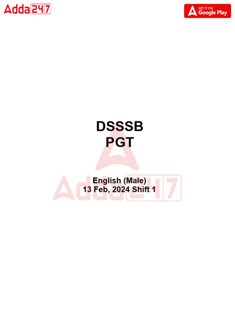 DSSSB PGT English PYP 13 February 2024 Shift 1 679327 | PDF
