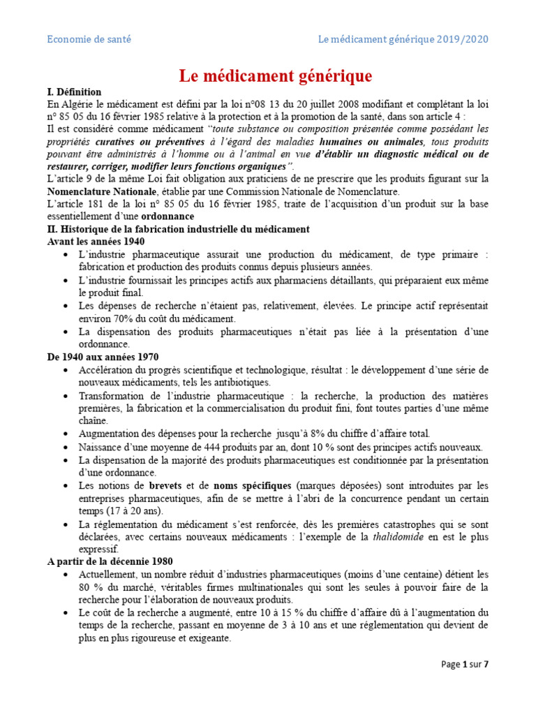 Définition du médicament générique | PDF | Médicament générique | Essai ...