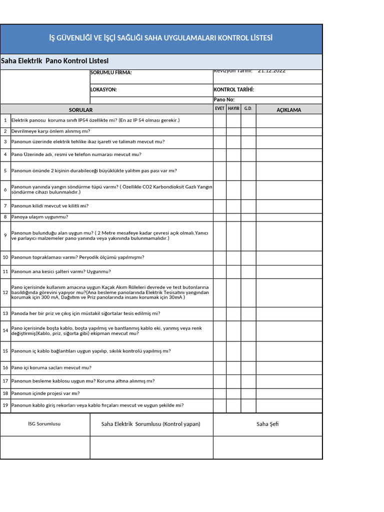 KNT - 3 Elektrik Panosu Kontrol Formu | PDF