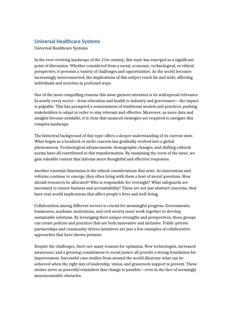 Universal Healthcare Systems | PDF