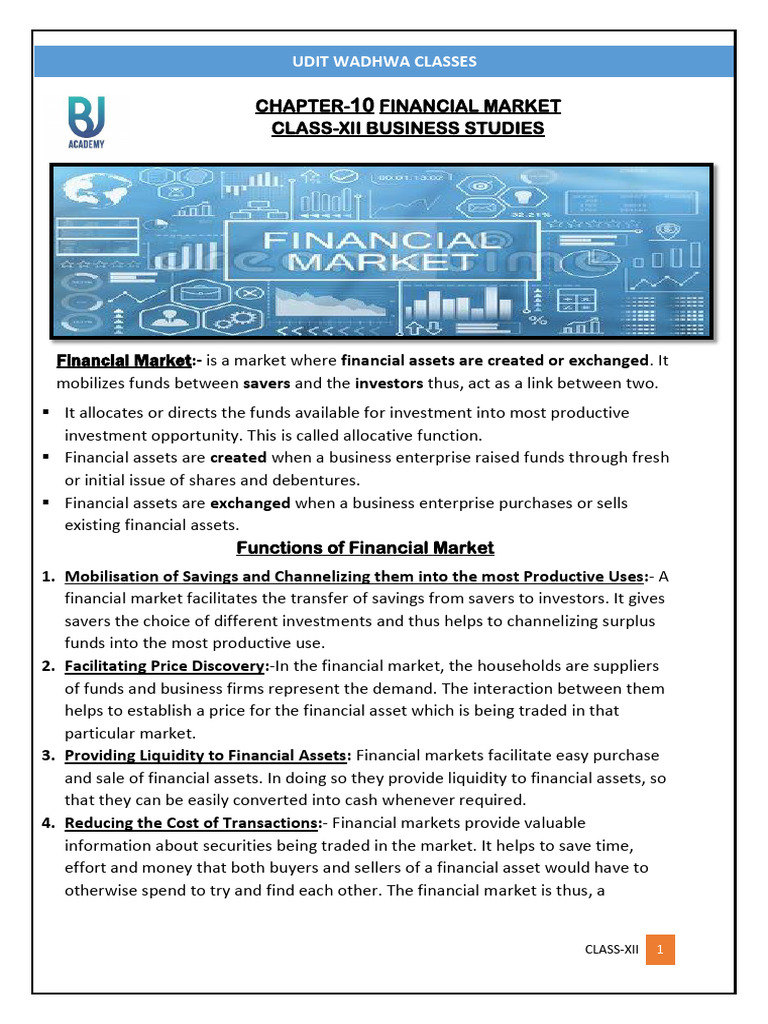 Class 12 Financial Market Overview | PDF | Securities (Finance) | Stocks