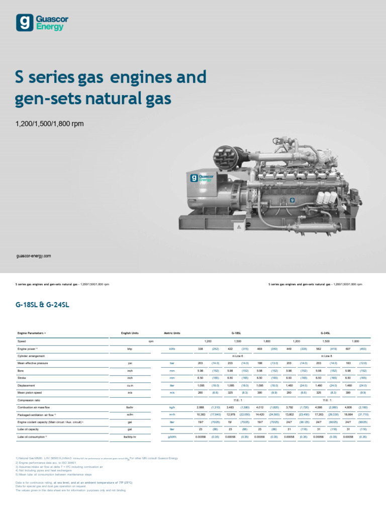 S Series Natural Gas Engines Specs | PDF | Engines | Horsepower