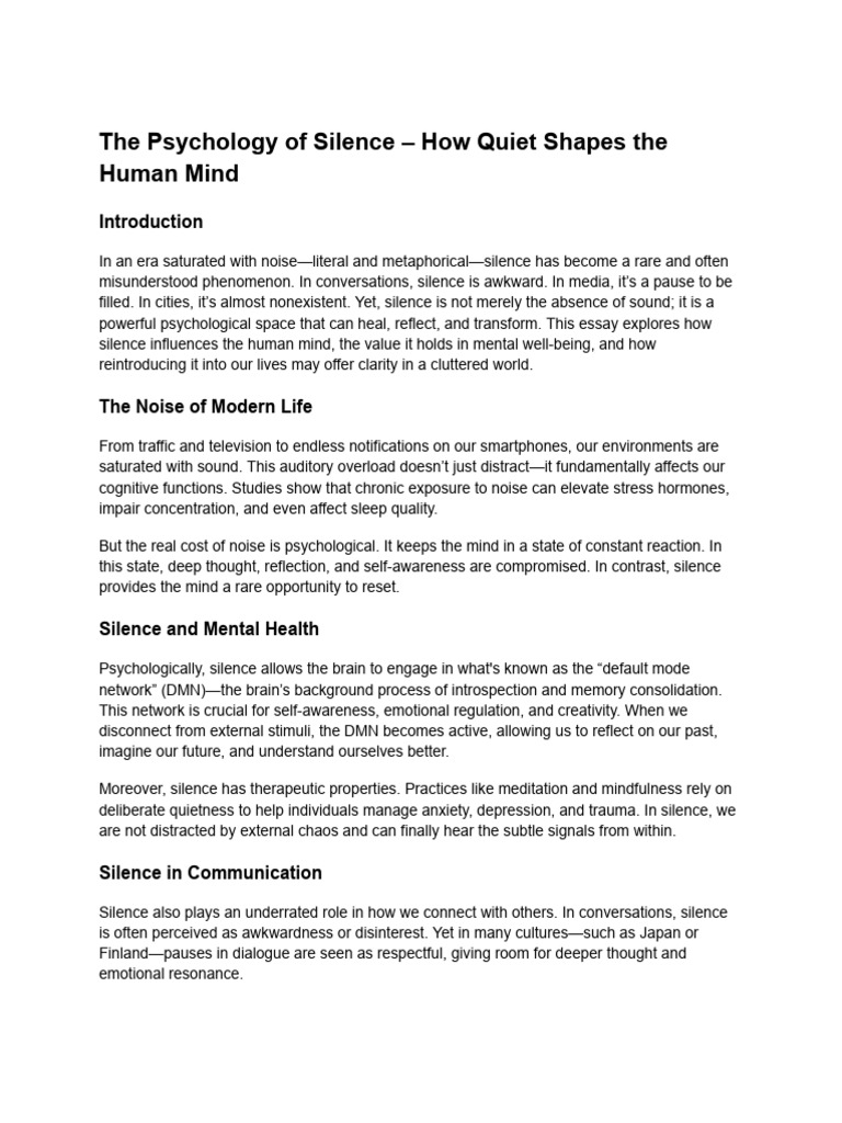 The Psychology of Silence - How Quiet Shapes The Human Mind | PDF ...