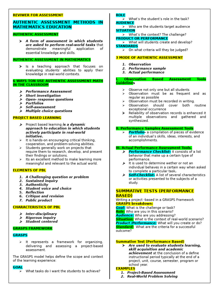 REVIWER-FOR-ASSESSMENT (1) | PDF | Educational Assessment | Project ...