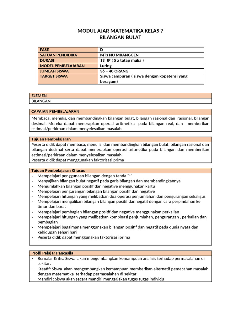 Modul Bilangan Bulat | PDF